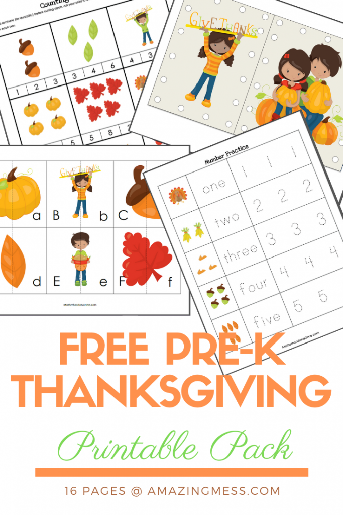 FREE Pre-K & K Thanksgiving Printable Pack - Amazing Mess
